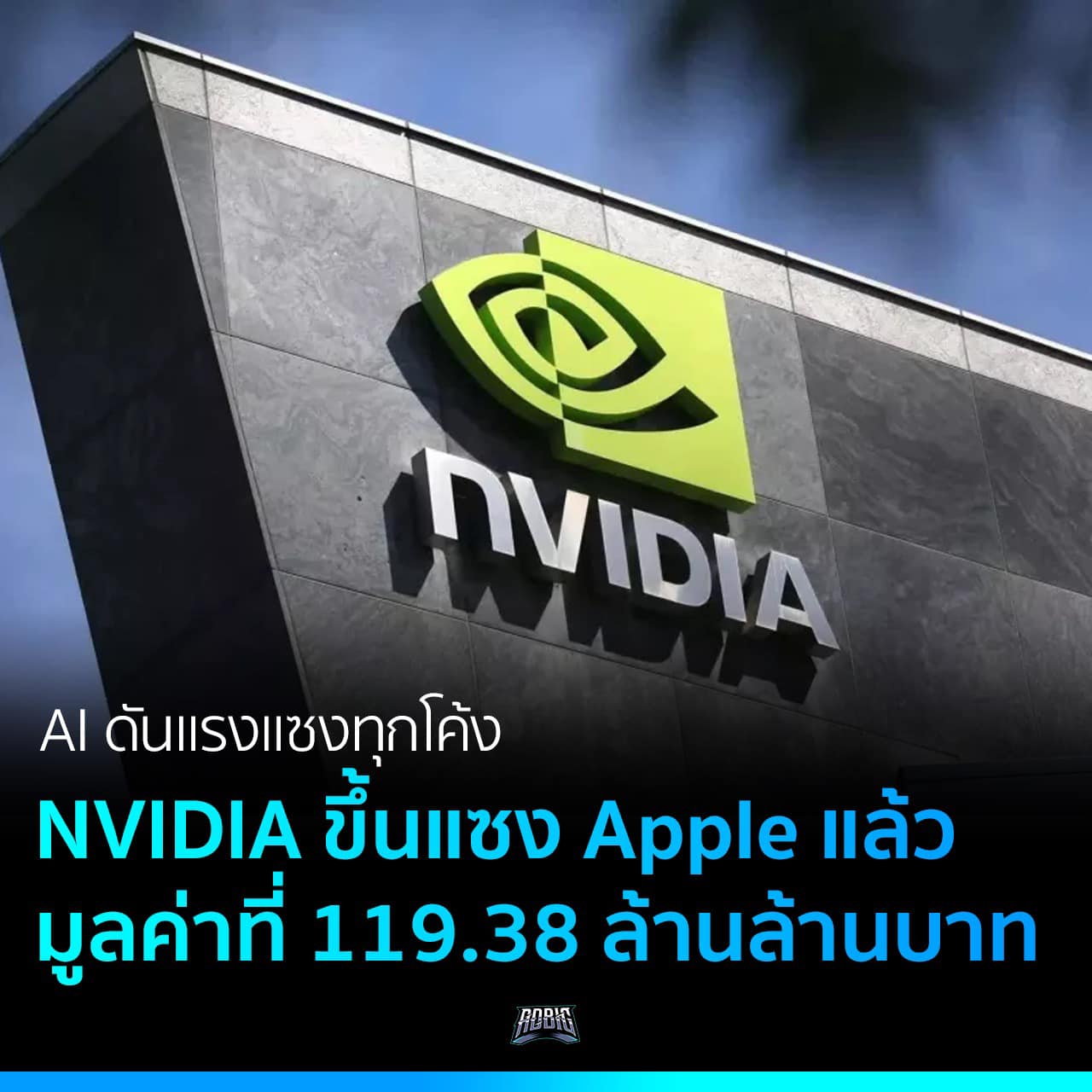 Ai ดันแรงแซงทุกโค้ง NVIDIA ขึ้นแซง Apple แล้ว มูลค่าที่ 119.38 ล้านล้านบาท – ADBIG